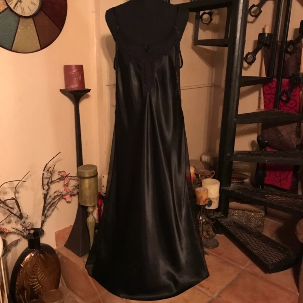 Rare Black Lace Slippery Wet Vintage Long Maxi Nightg… - Gem